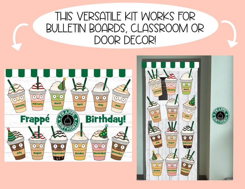 Birthday Display Bulletin Board Classroom Decor Kit, Frappé Birthday ...