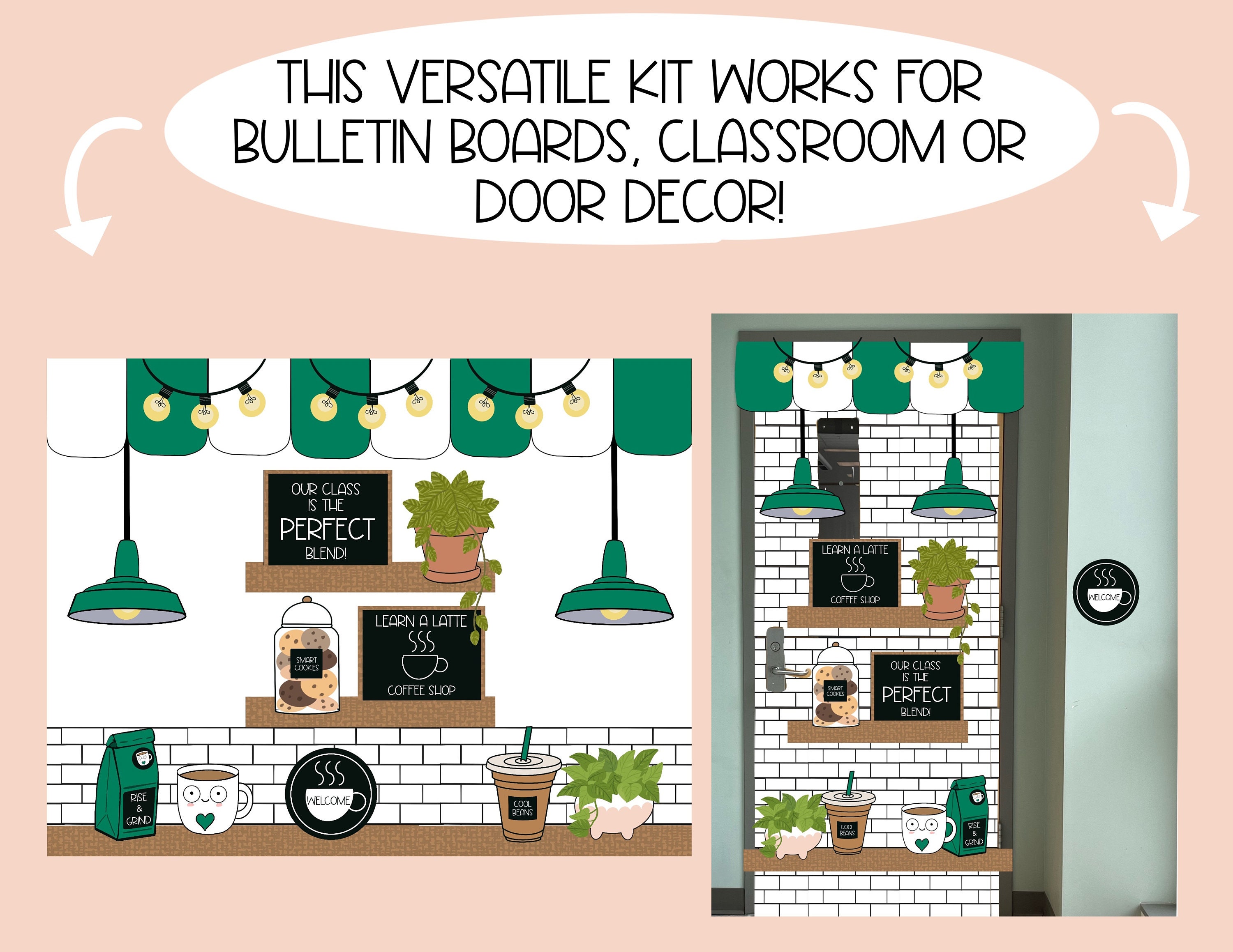 Coffee Shop Bulletin Board and Door Decor Kit, Industrial Farmhouse ...