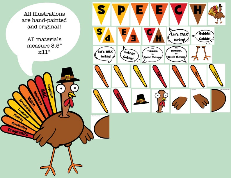 Speech Therapy Thanksgiving Bulletin Board Kit, Classroom Decor, Door ...