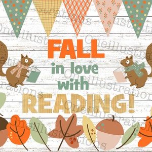FALL in Love With Reading Bulletin Board, Room Decor, Door Decor ...