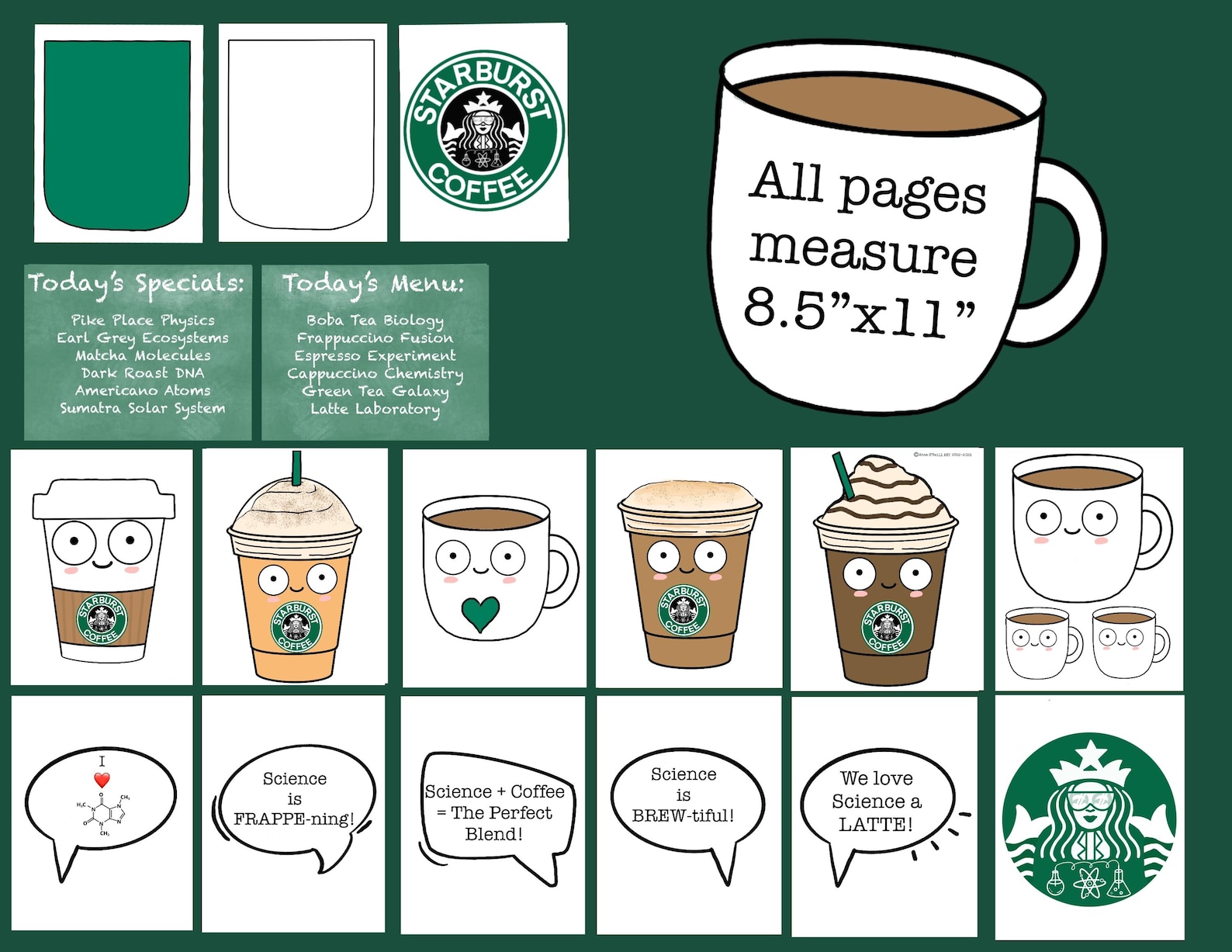 Starburst Coffee Bulletin Board and Door Decor Kit for Science Teachers ...