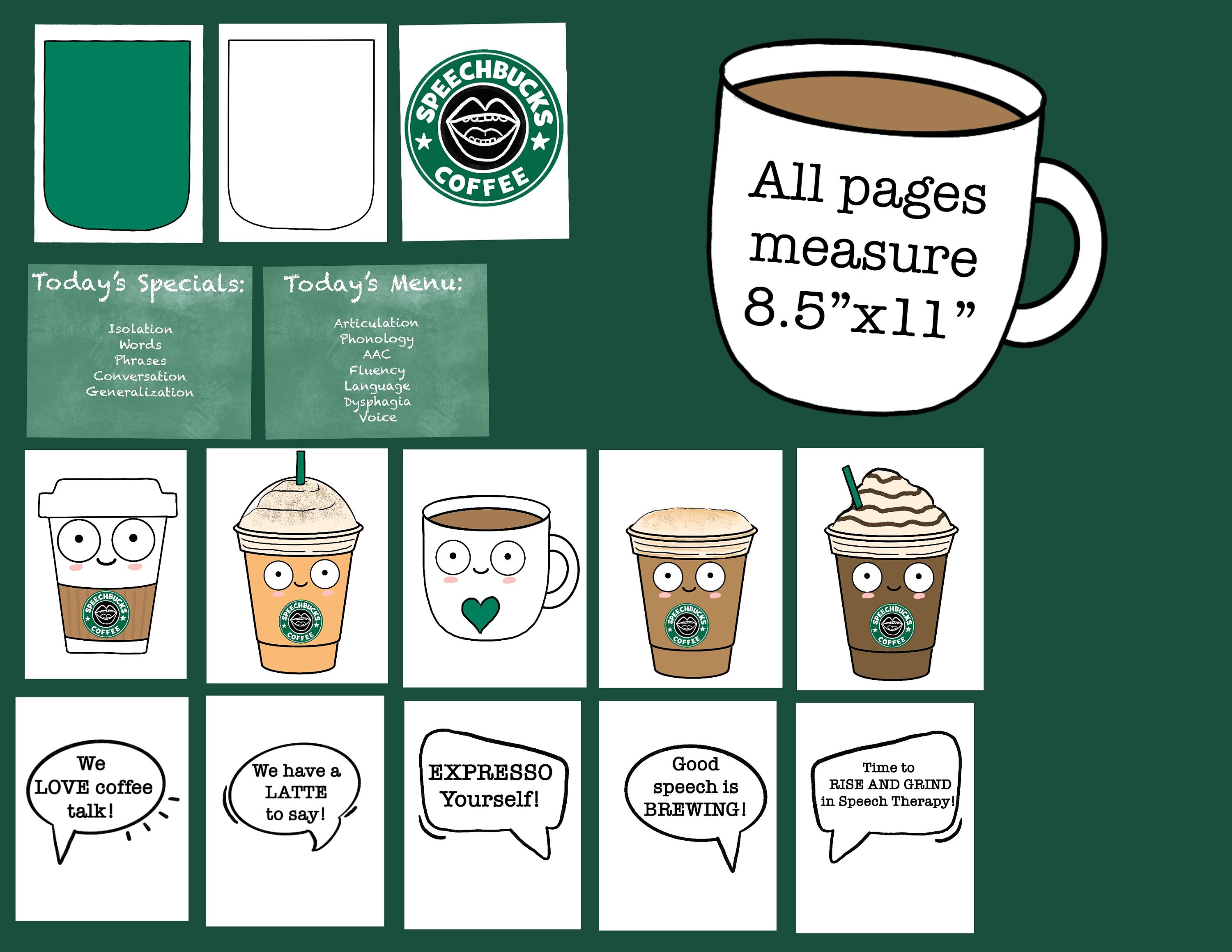 Speech Therapy Coffee Shop Room Decor Back to School Bulletin Board Kit ...