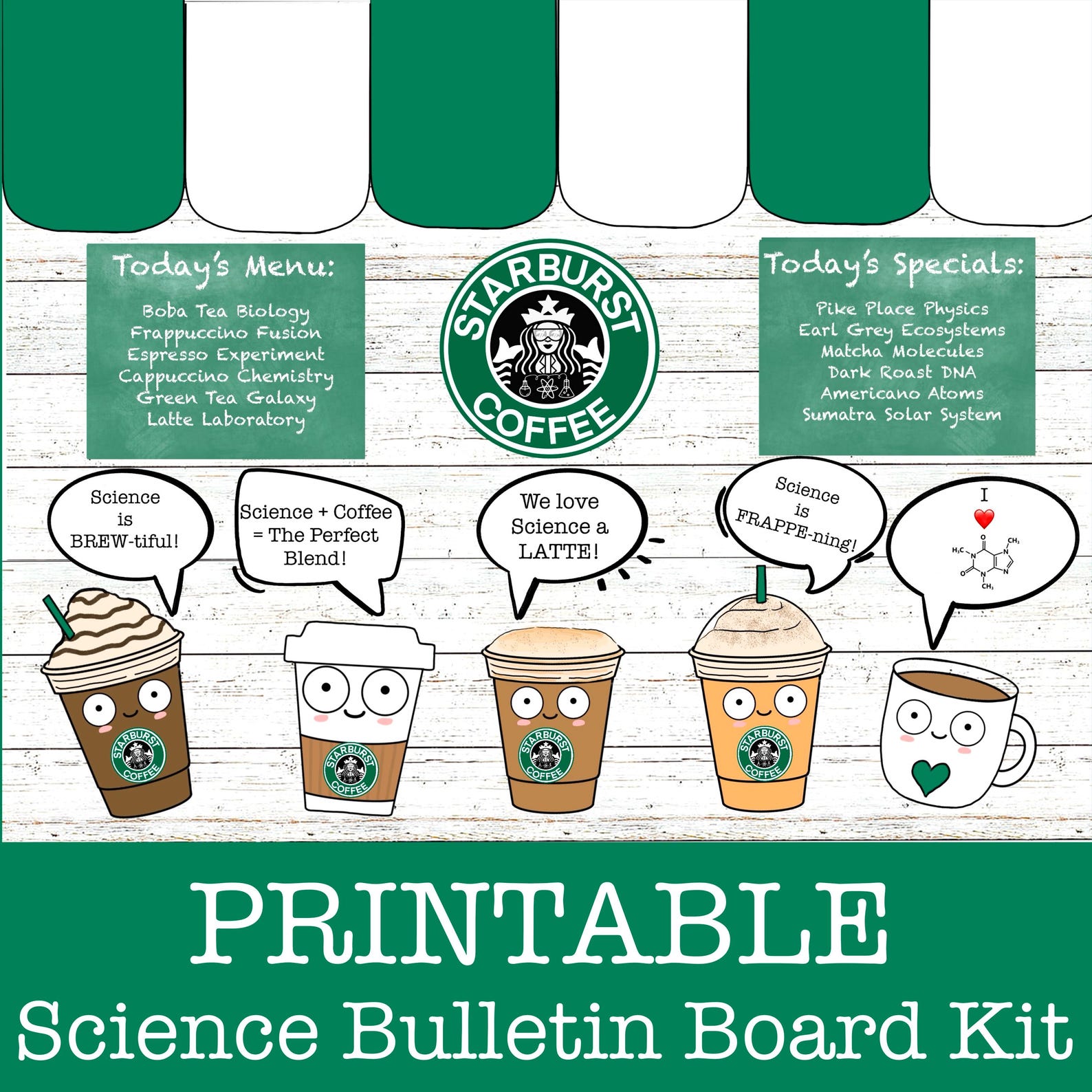 Starburst Coffee Bulletin Board and Door Decor Kit for Science Teachers ...