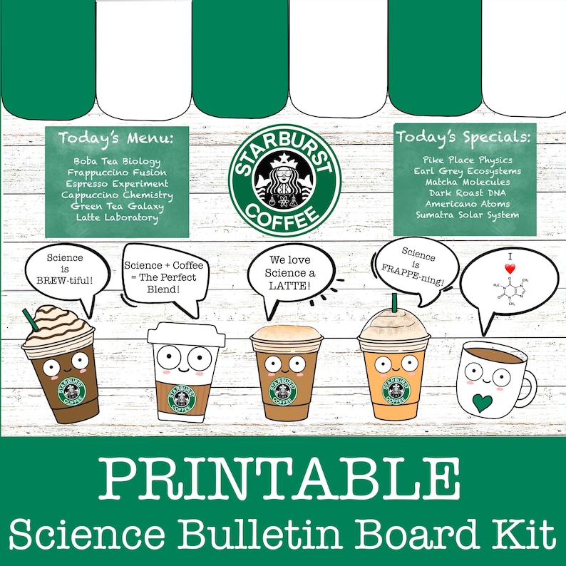 Starburst Coffee Bulletin Board and Door Decor Kit for Science Teachers ...
