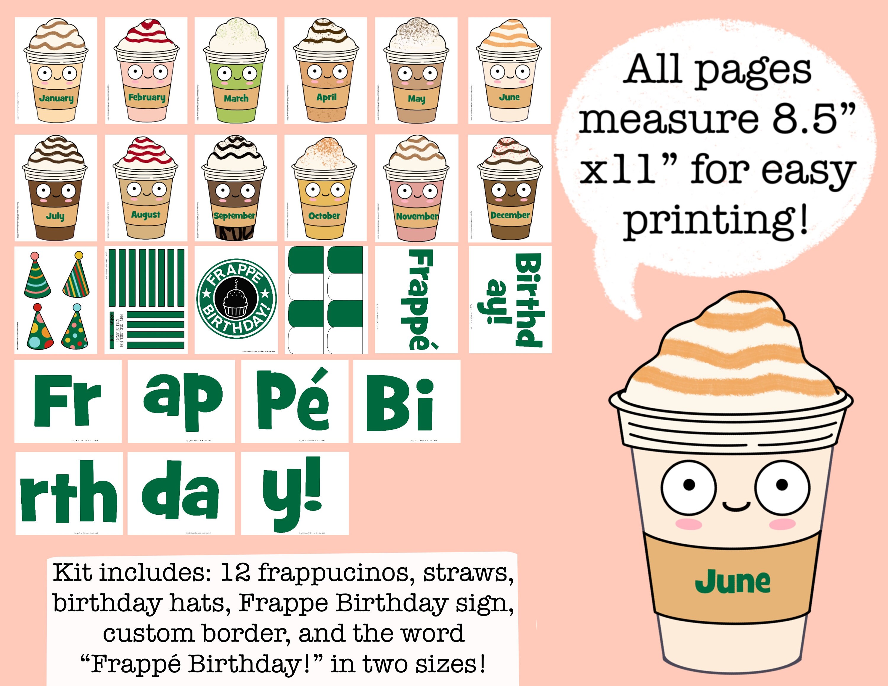 Birthday Display Bulletin Board Classroom Decor Kit, Frappé Birthday ...