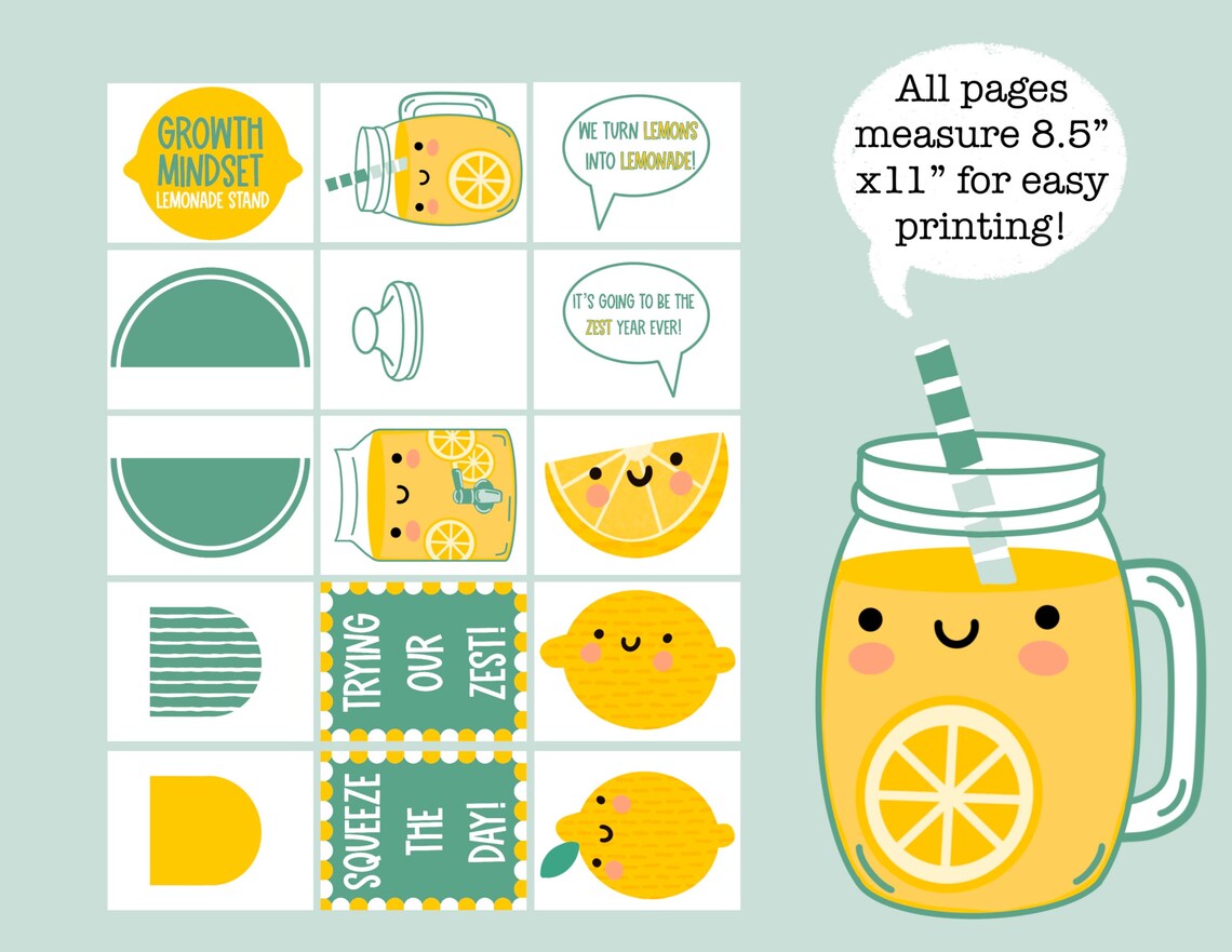 Growth Mindset Lemonade Stand Bulletin Board and Door Decor Kit, Turn ...