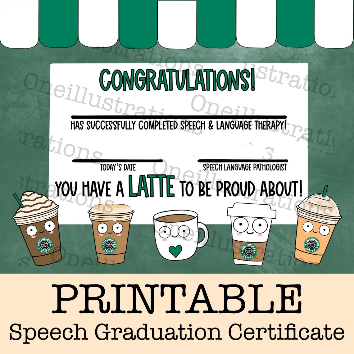 Speech Language Therapy Graduation Certificate of Completion, Instant ...