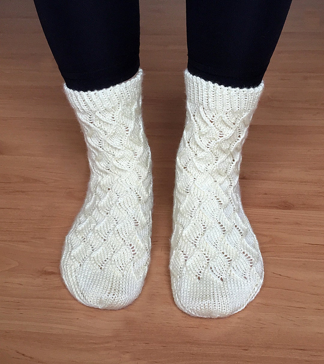 Cream Colored Warm Winter Socks, Hand Knit Home Slippers, Comfortable ...