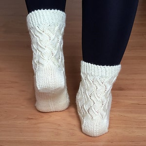 Cream Colored Warm Winter Socks, Hand Knit Home Slippers, Comfortable ...