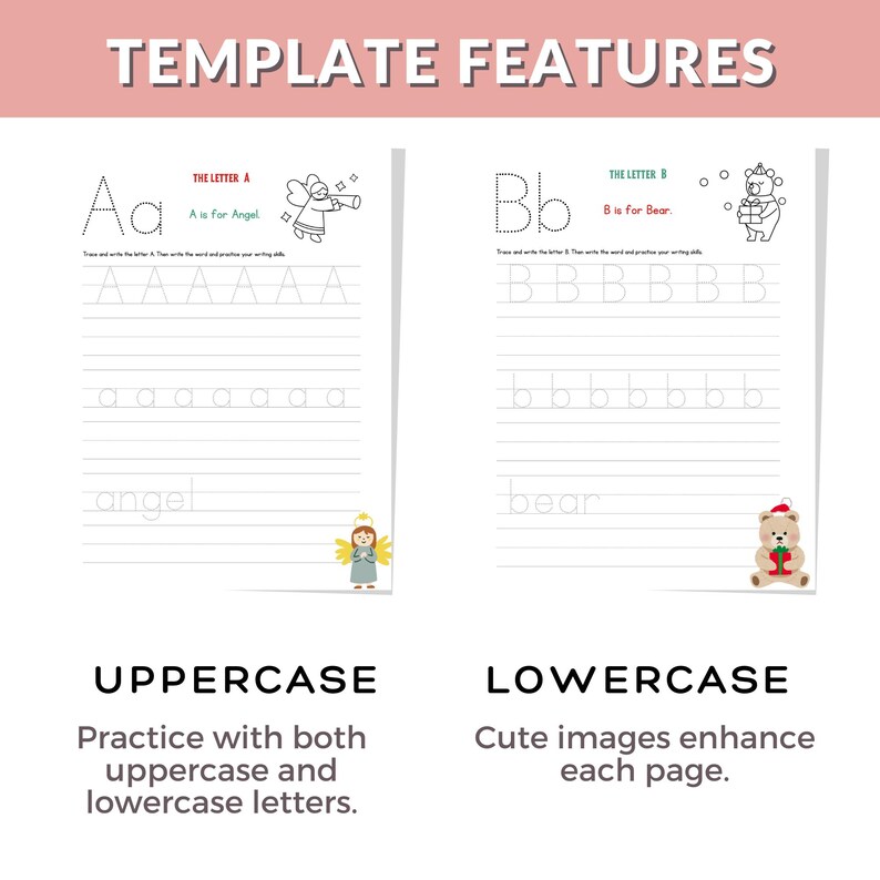 Kids Christmas Alphabet Tracing Worksheets, Holiday ABC Practice Pages ...