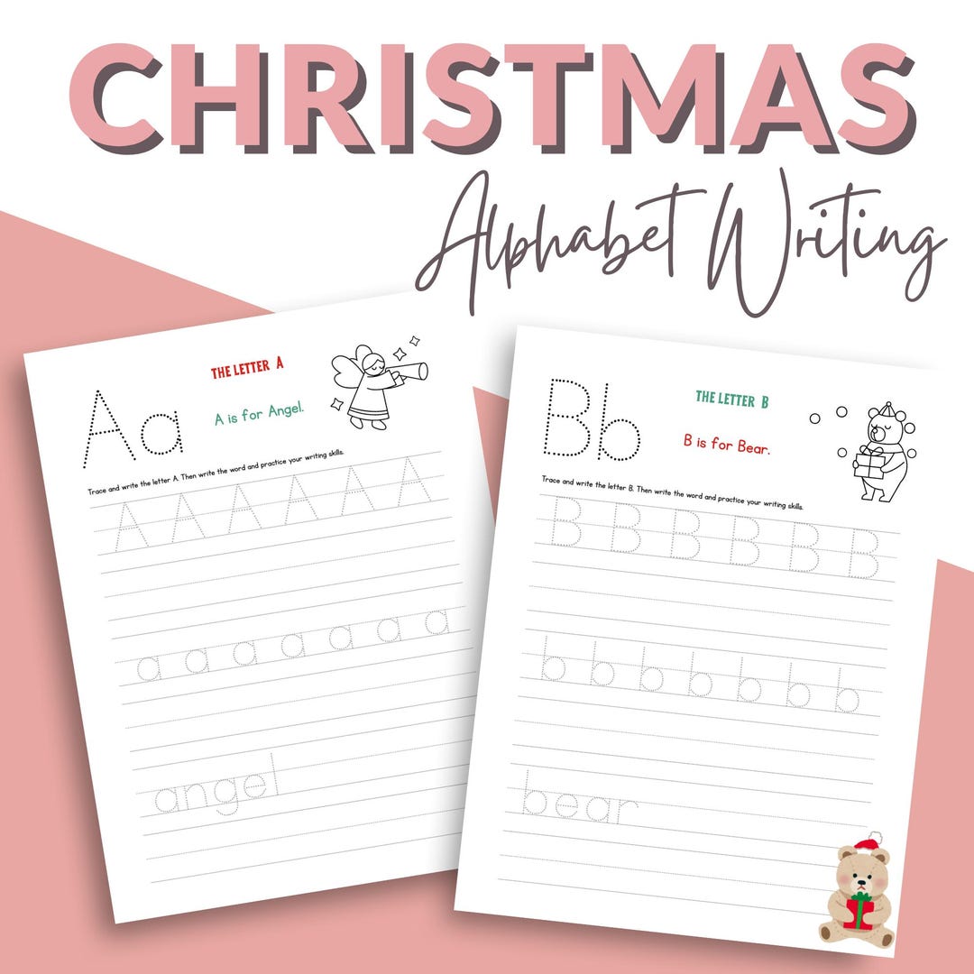 Kids Christmas Alphabet Tracing Worksheets, Holiday ABC Practice Pages ...