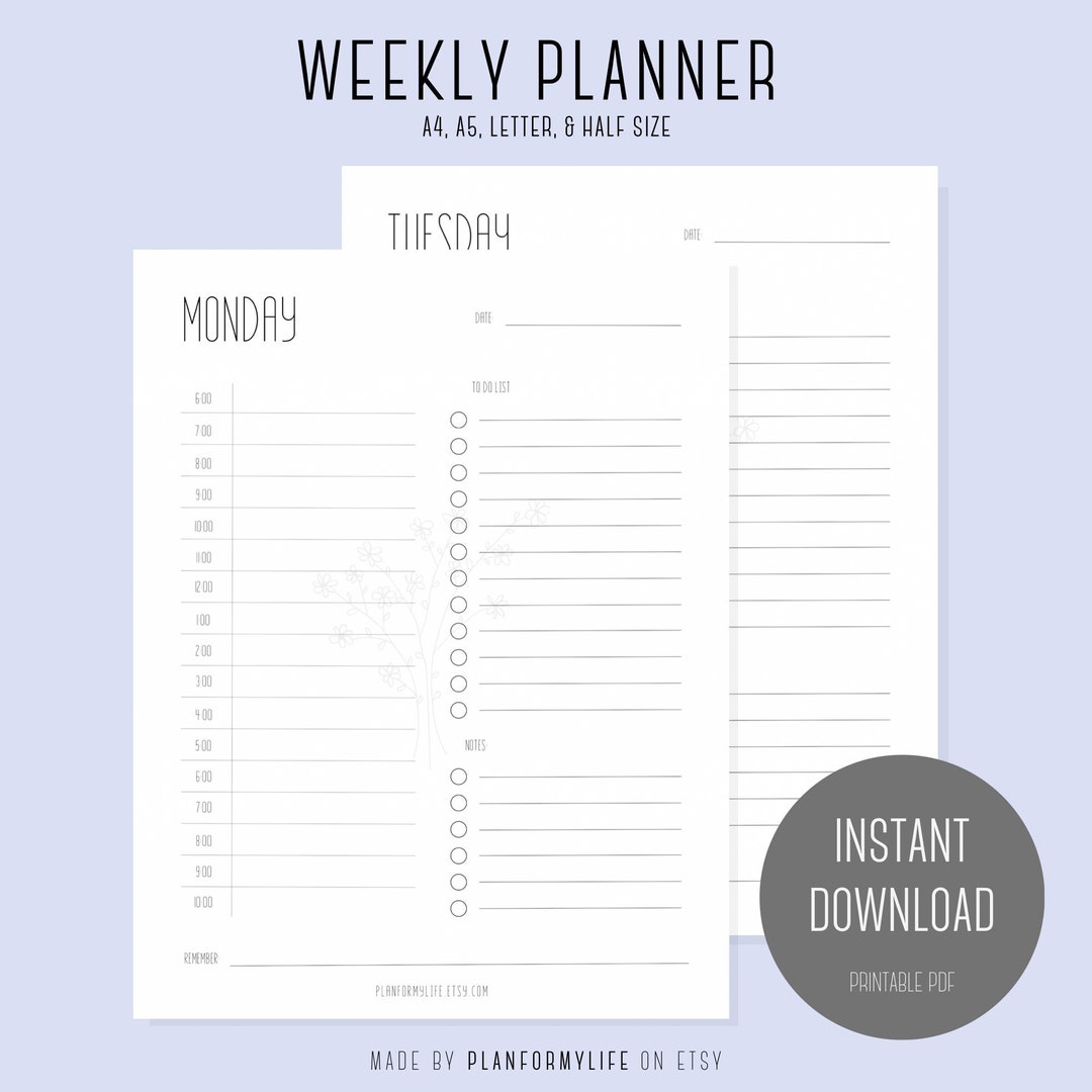 Weekly Planner Printable, Weekly, Simple Flower Weekly Planner, Weekly ...