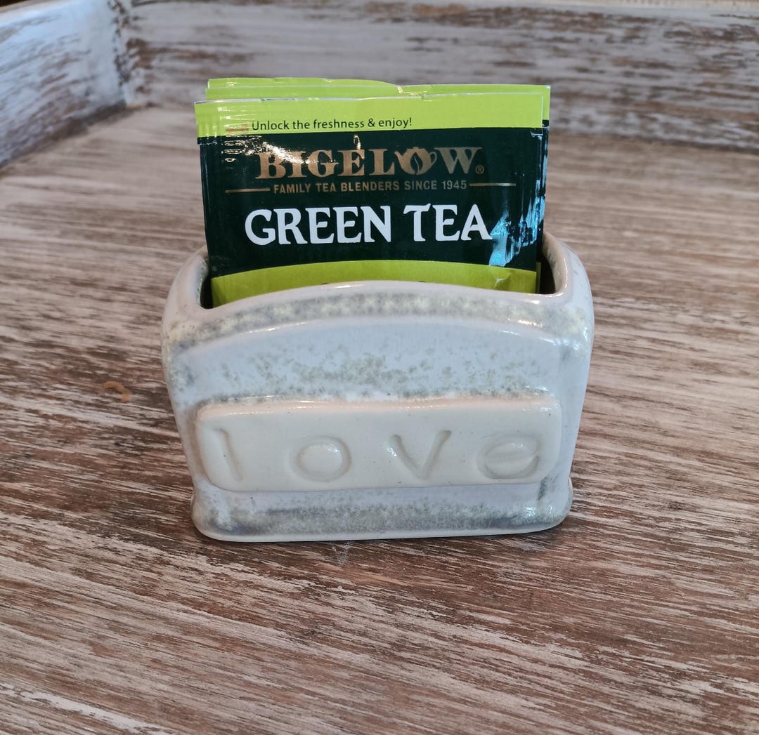 Handmade Stoneware Tea Bag Holder, Sweetener Packet Organizer, LOVE ...