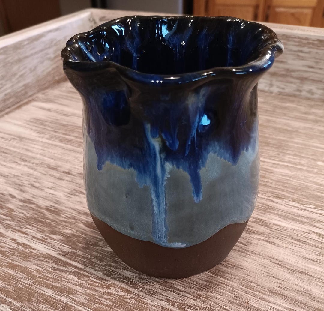 Handmade Blue Stoneware Vase, Brown Clay Pottery, USA - Etsy