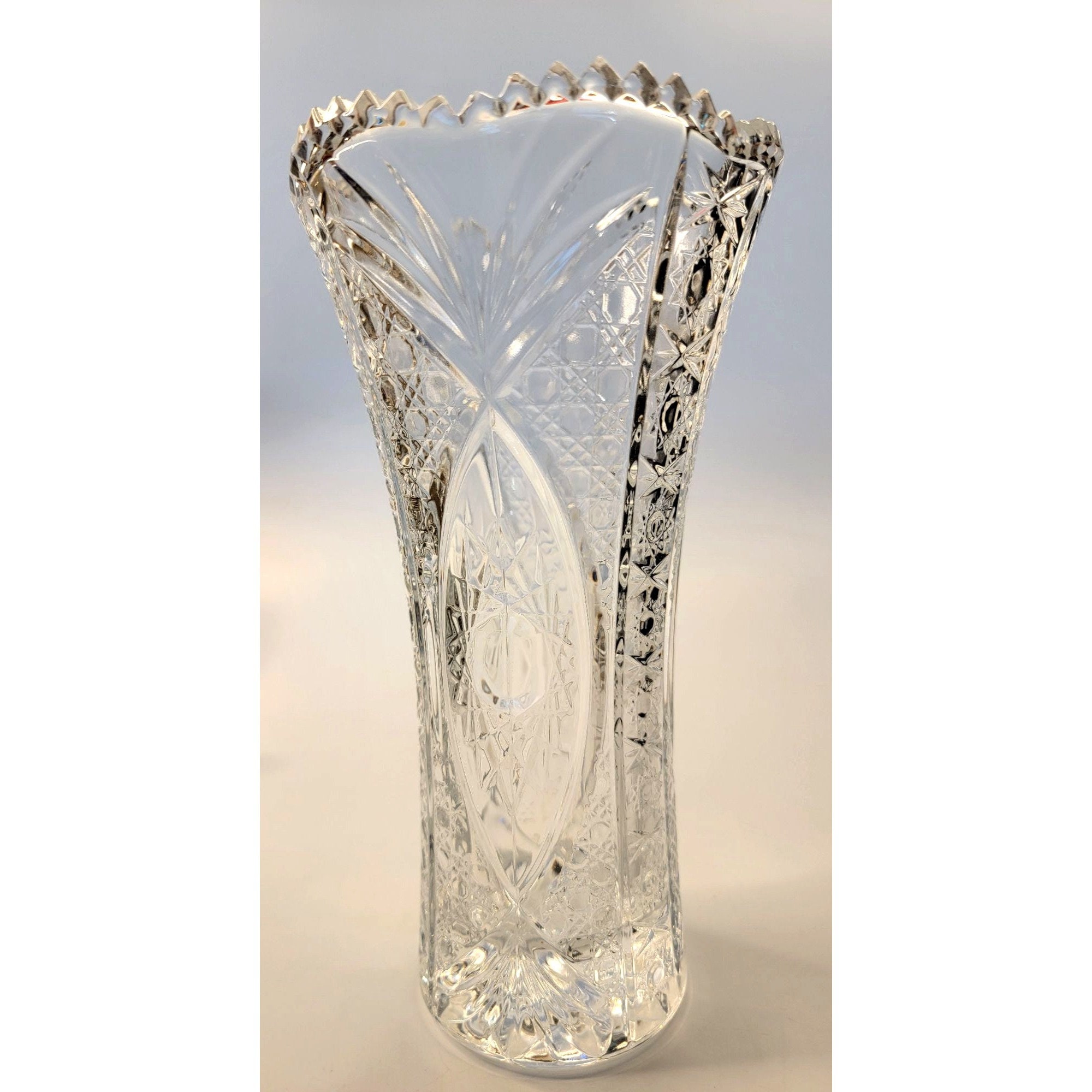 Crystal Vase Heavy With Sawtooth Rim 8.75 Inches - Etsy