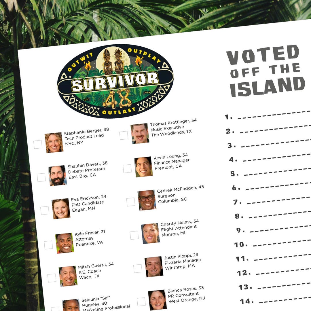 Survivor Season 48 Show Guide Game Bracket - Etsy
