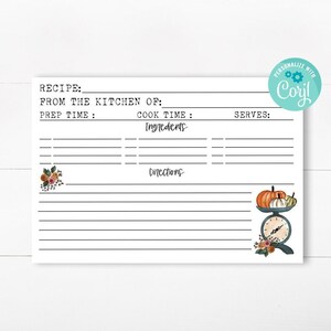 EDITABLE Fall Recipe Card - Editable Recipe Card, Recipe Card, Recipe ...