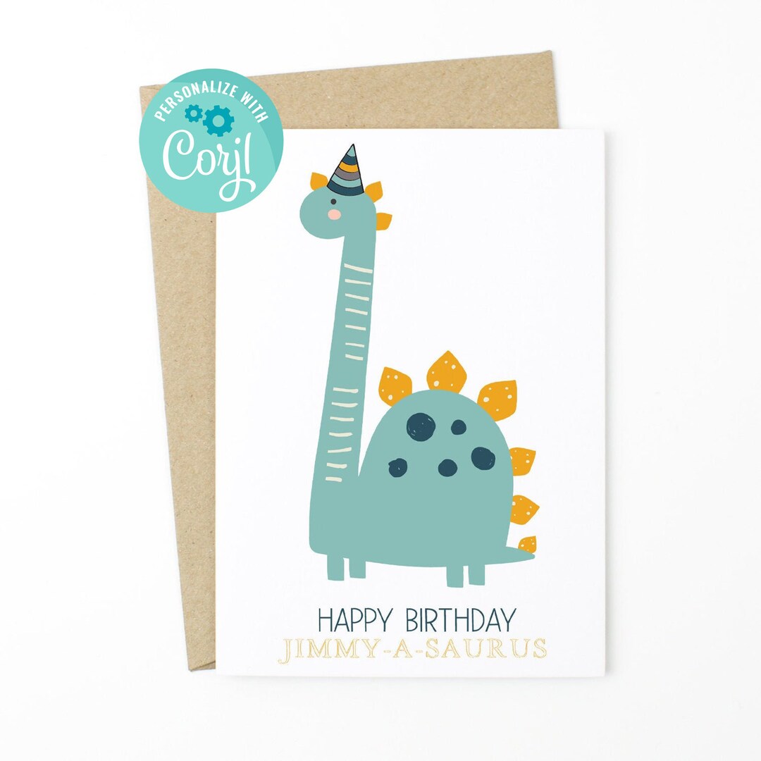 EDITABLE Kids Dinosaur Birthday Card - Happy Bithday Name-a-saurus - Etsy