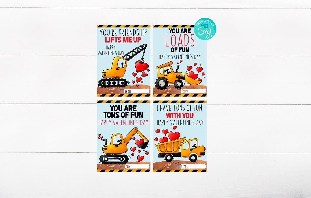 EDITABLE Construction Valentine's Day Cards for Classmates - Printable ...