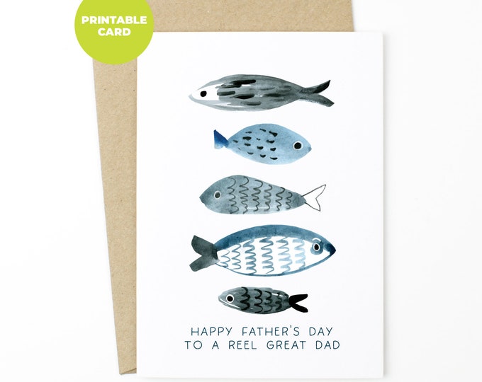 Fishing Adventure Father's Day Card // Fishing Dad Card, Illustrated ...