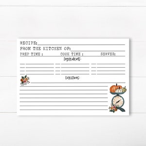 EDITABLE Fall Recipe Card - Editable Recipe Card, Recipe Card, Recipe ...