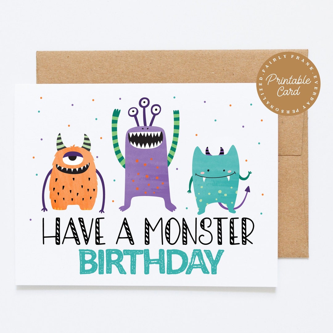 Monster Birthday Card: Funny Kids Birthday (printable) - Etsy