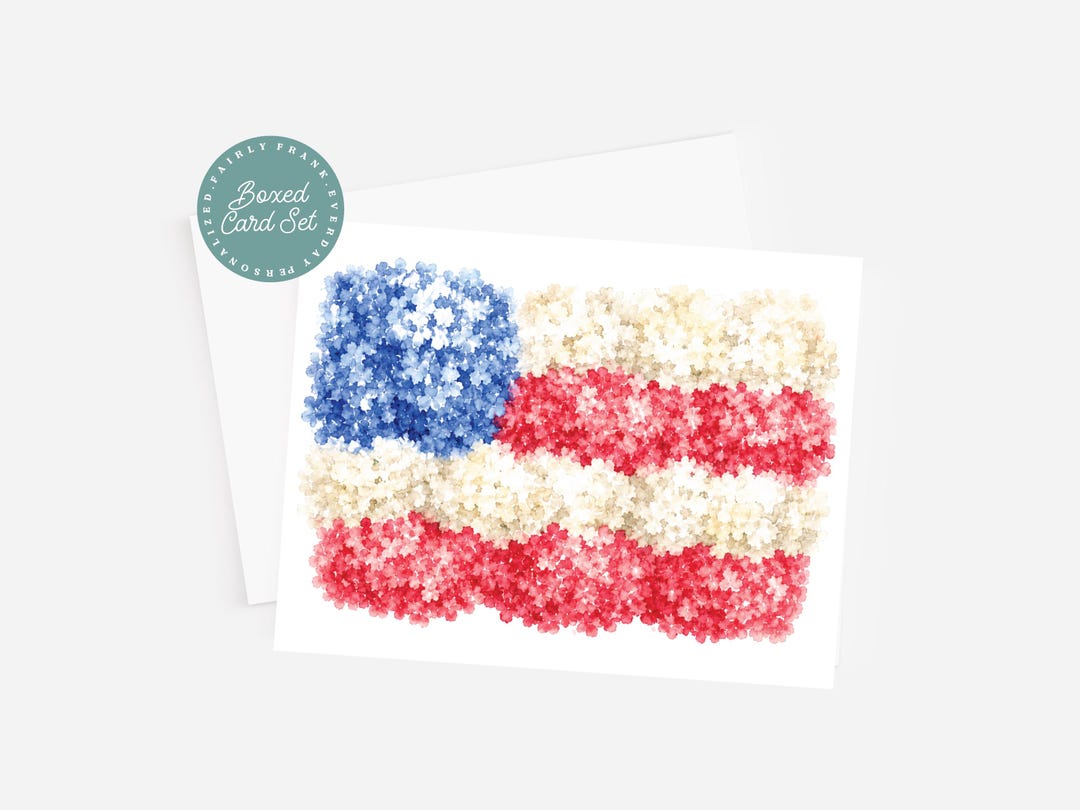 Hydrangea American Flag Notecard Set, Patriotic Stationery, Watercolor ...