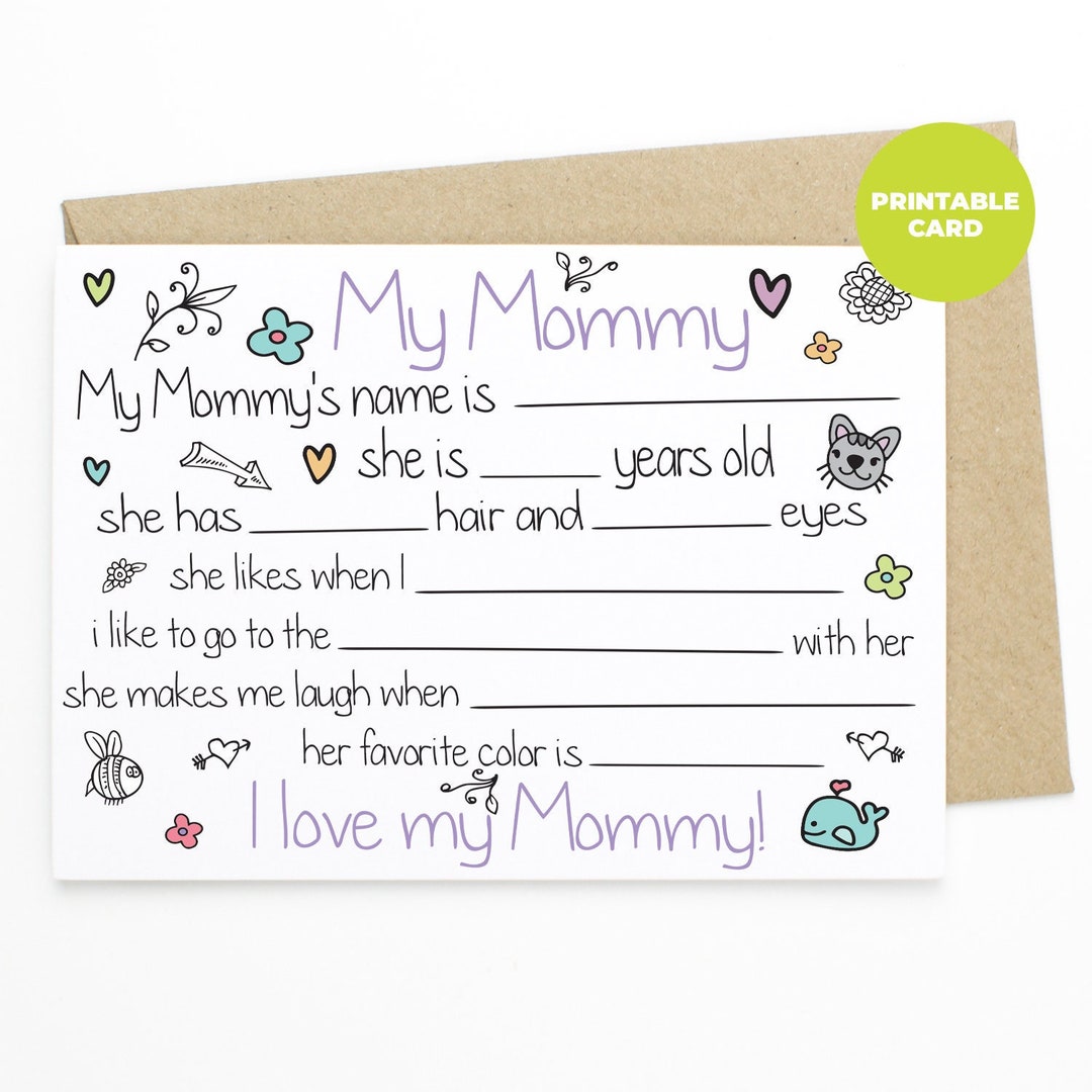 PRINTABLE Card for Mom - My Mom Interview Card, Keepsake Card, Birthday ...