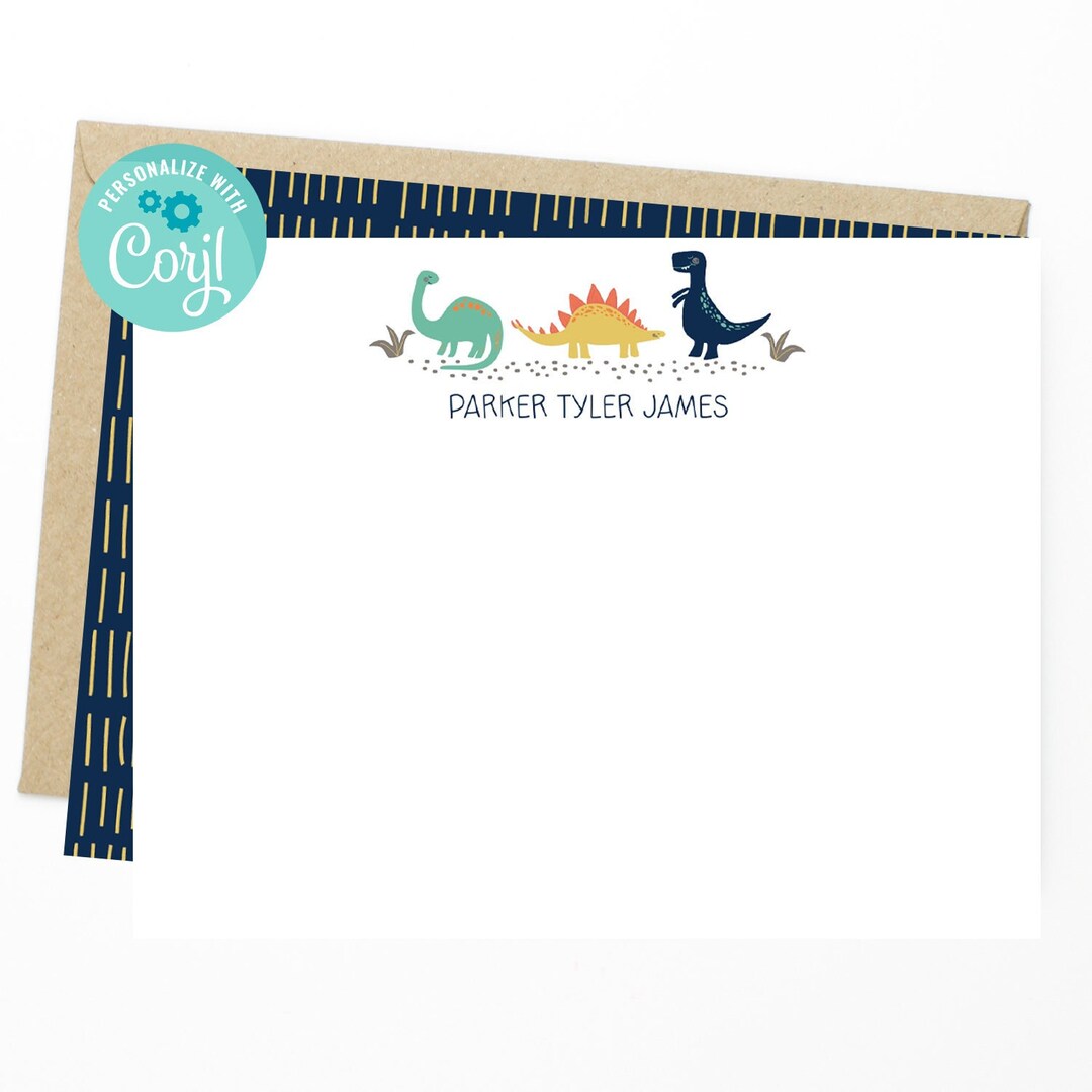 EDITABLE Personalized Dinosaur Stationery - Custom Dinosaur Note Cards ...