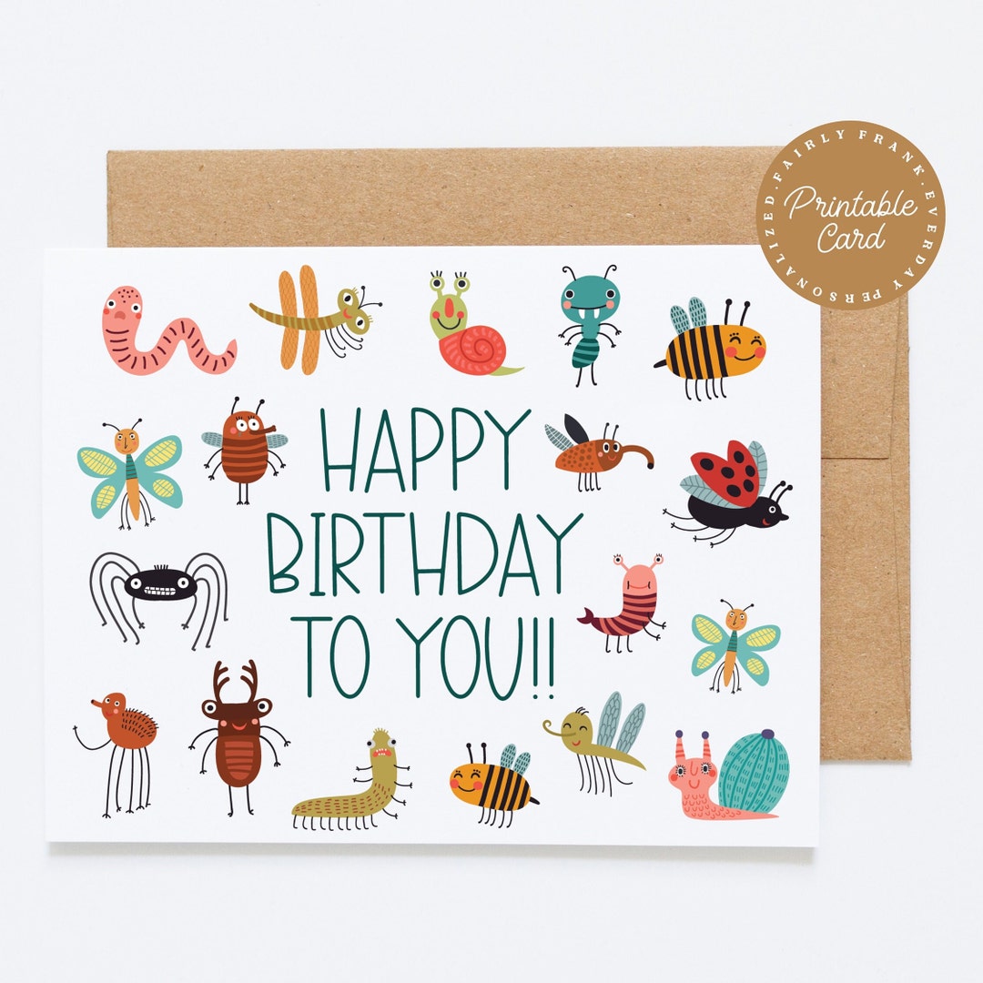 PRINTABLE Crawling Critter Bug Birthday Card - Boys' Happy Birthday ...