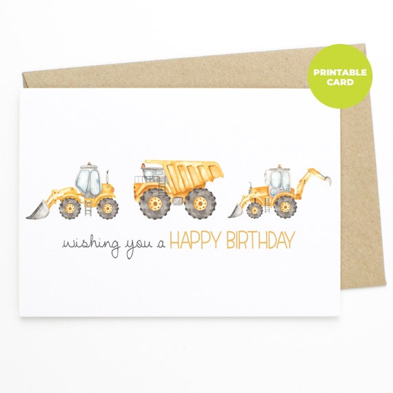 PRINTABLE Construction Birthday Card Wishing You A Happy - Etsy