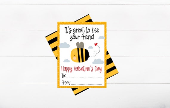 PRINTABLE Bumble Bee Valentine's Day Card for Classmates | Etsy