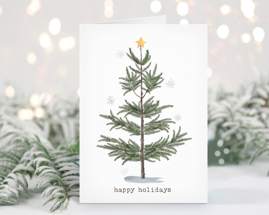 Christmas Card Happy Holidays Blank Holiday Cards, Water-color ...