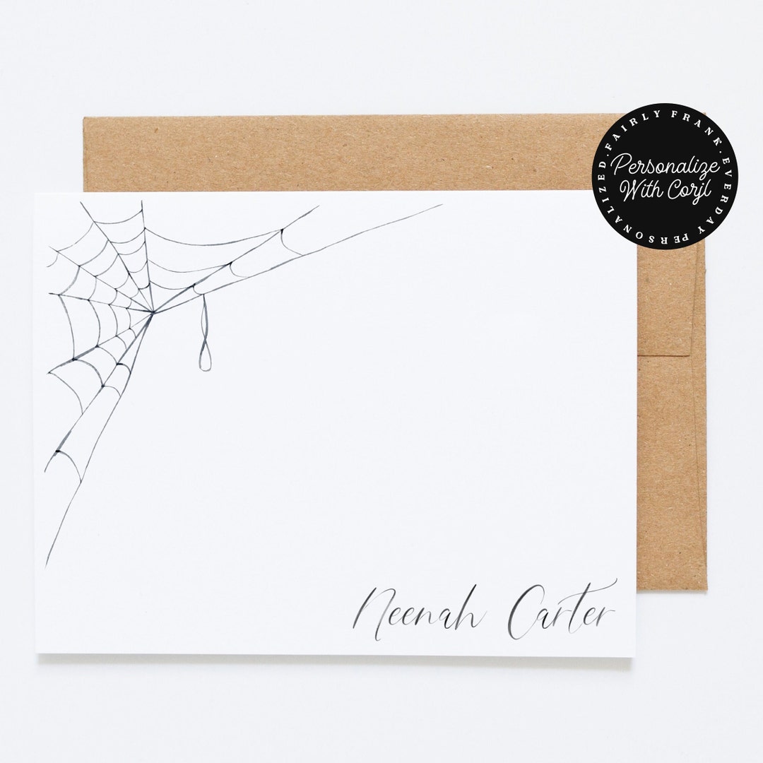 EDITABLE Personalized Spider Web Halloween Stationery, Spooky Notecards ...
