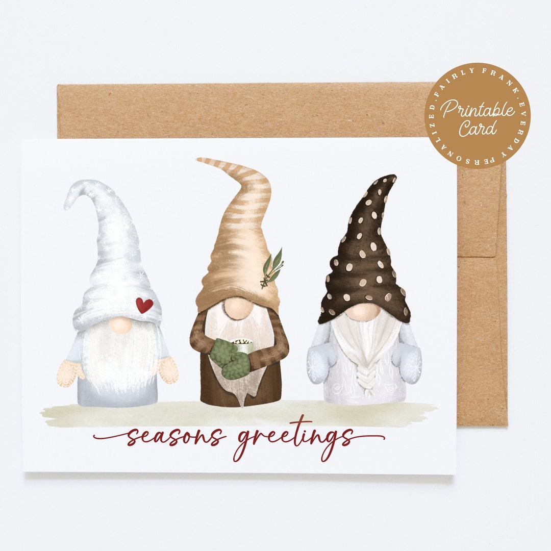 PRINTABLE Gnome Christmas Card - Seasons Greetings - Etsy