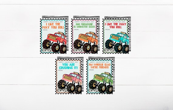 PRINTABLE Monster Truck Valentine's Day Card for | Etsy
