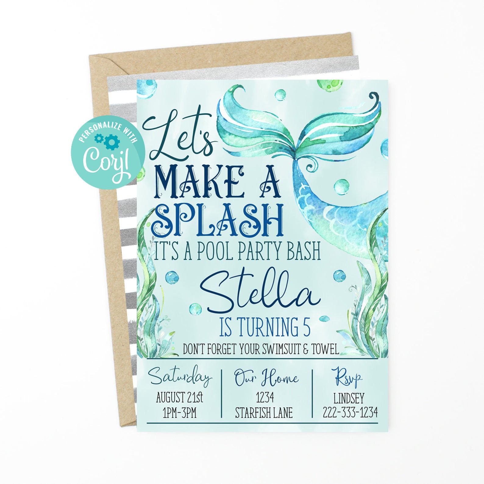 Editable Mermaid Pool Party Birthday Invitation (digital Download) - Etsy