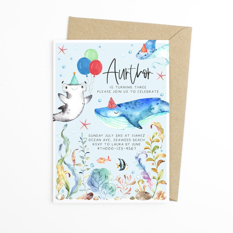 EDITABLE Ocean Birthday Invitation for Kids Editable - Etsy