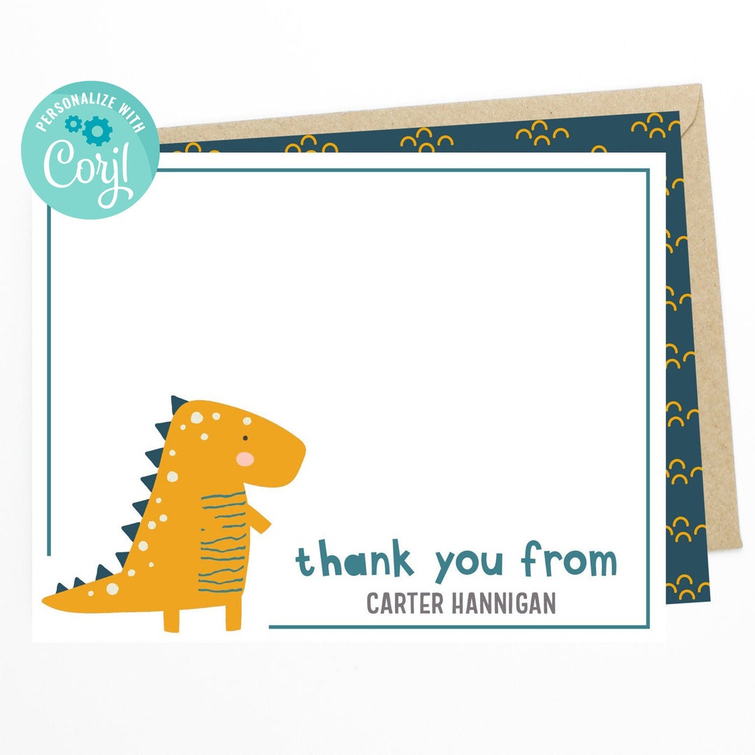 Editable Dinosaur Thank You Notes: Kids Birthday Stationery (digital ...