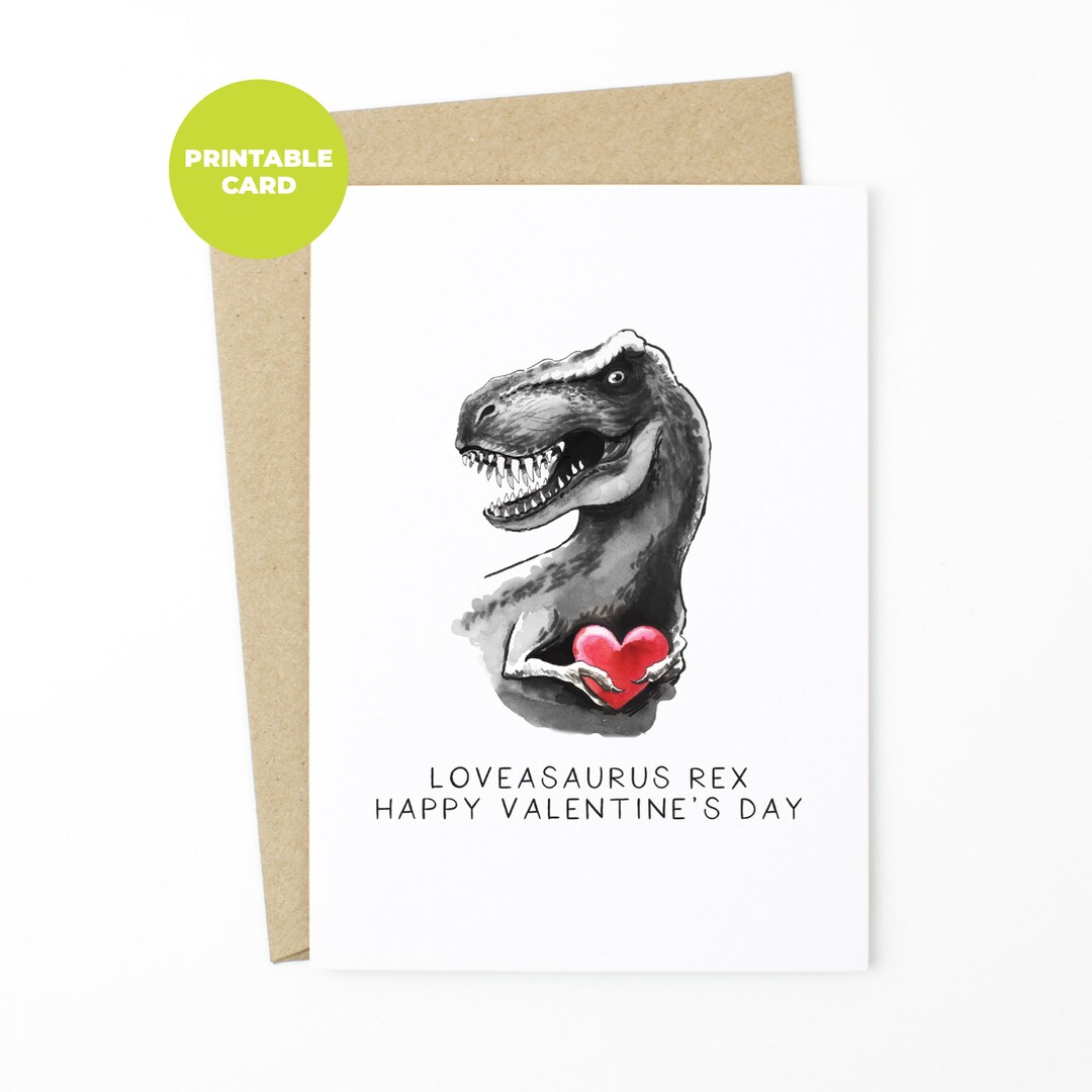 PRINTABLE Kids Dinosaur Valentine's Day Card Loveasaurus - Etsy