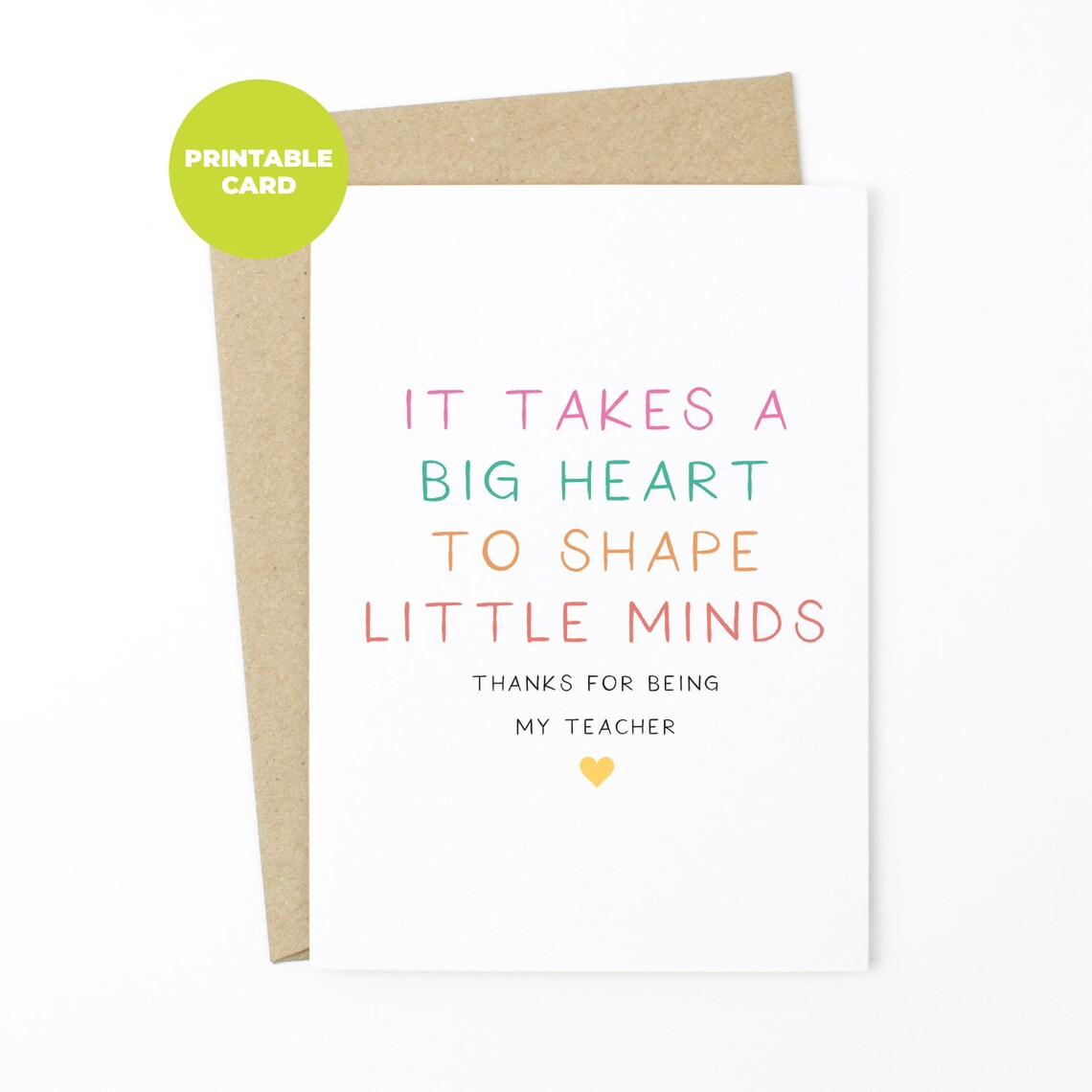 PRINTABLE Thank You Teacher Card It Takes A Big Heart to - Etsy