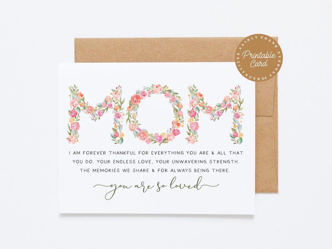 Sentimental Mom Card: Thankful Floral Design (digital Download) - Etsy