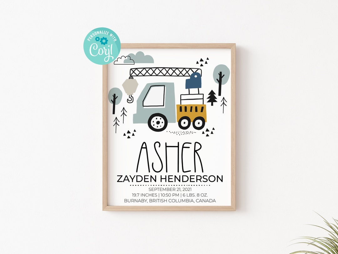 Construction Baby Stats Print: Editable Birth Stats (digital Download ...
