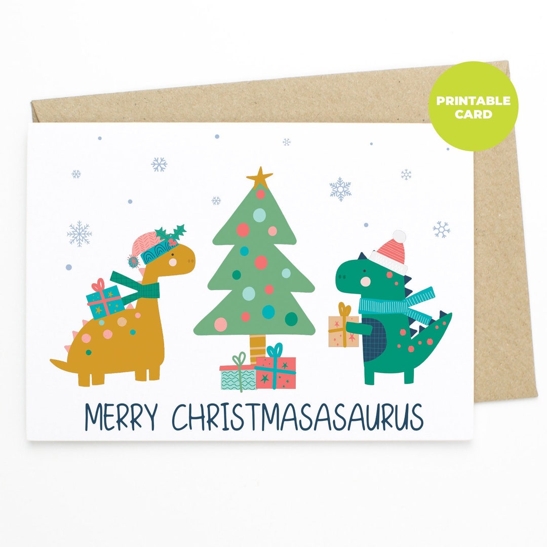 PRINTABLE Dinosaur Christmas Card - Merry Chirstmas'osaurus - - Etsy