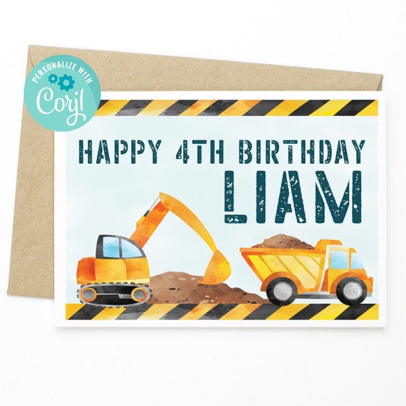 EDITABLE Construction Birthday Card 1st Birthday Card Happy | Etsy
