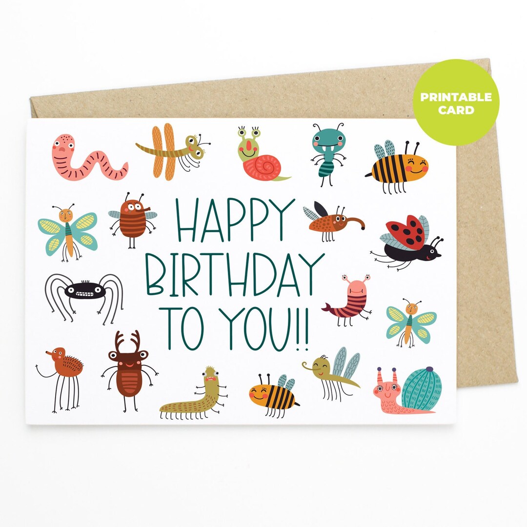 PRINTABLE Kids Bug Birthday Card Bug Birthday Card Insect - Etsy Canada