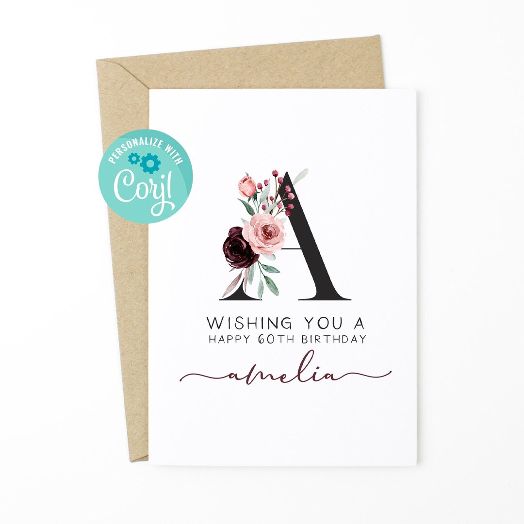 EDITABLE Monogram Card -personalized Birthday Card, Personalized Cards ...