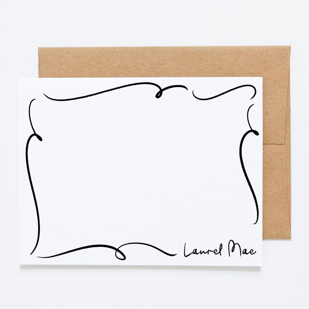 Simple Modern Black Border Notecards - Personalized French Chic ...
