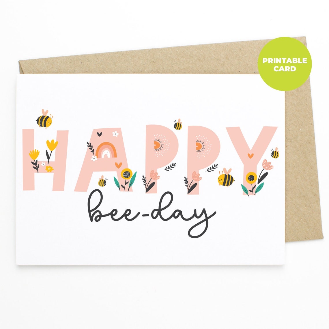 PRINTABLE Bumble Bee Birthday Card Happy Bee-day Card Kids - Etsy