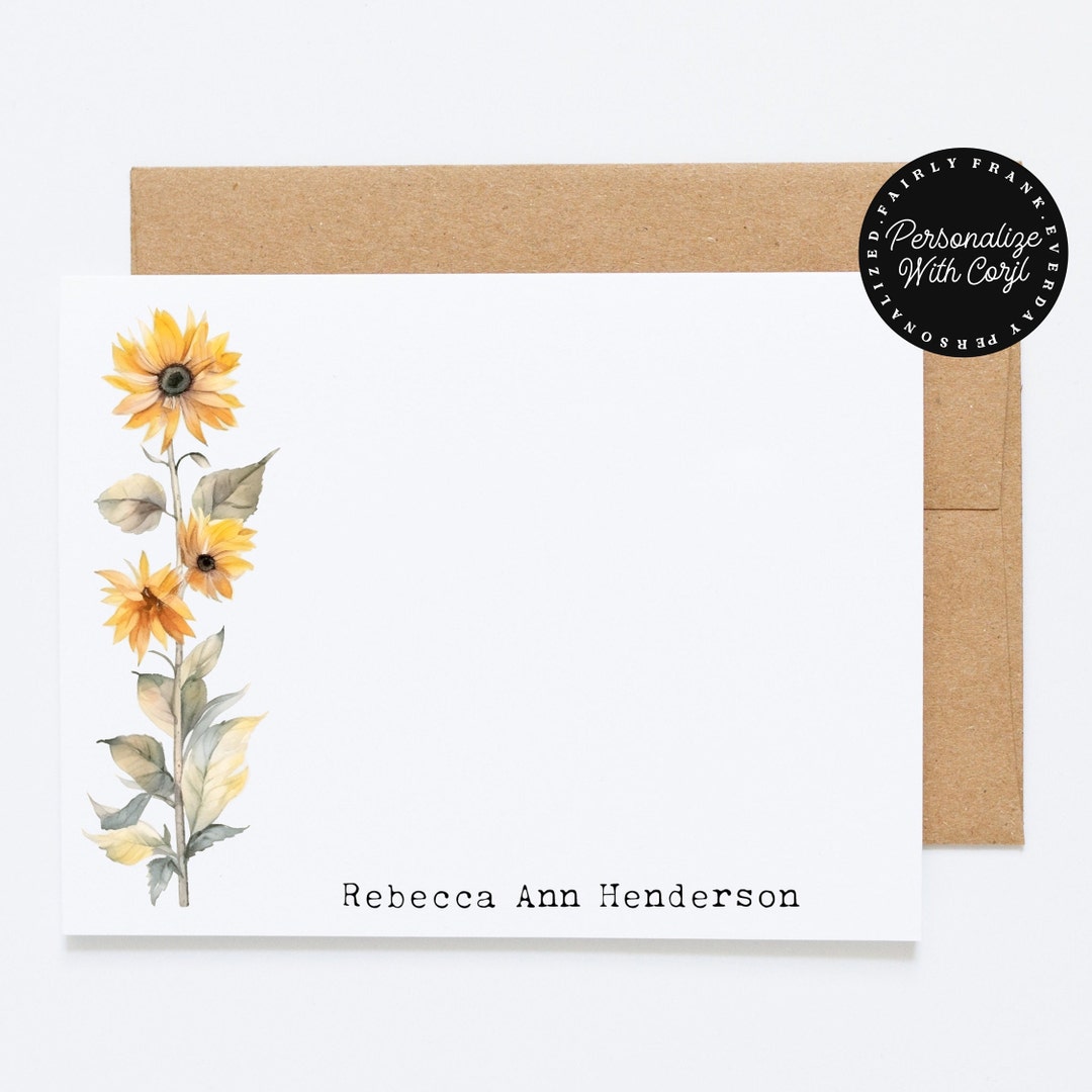 Watercolor Sunflower Notecards: Editable Stationery (digital Download ...